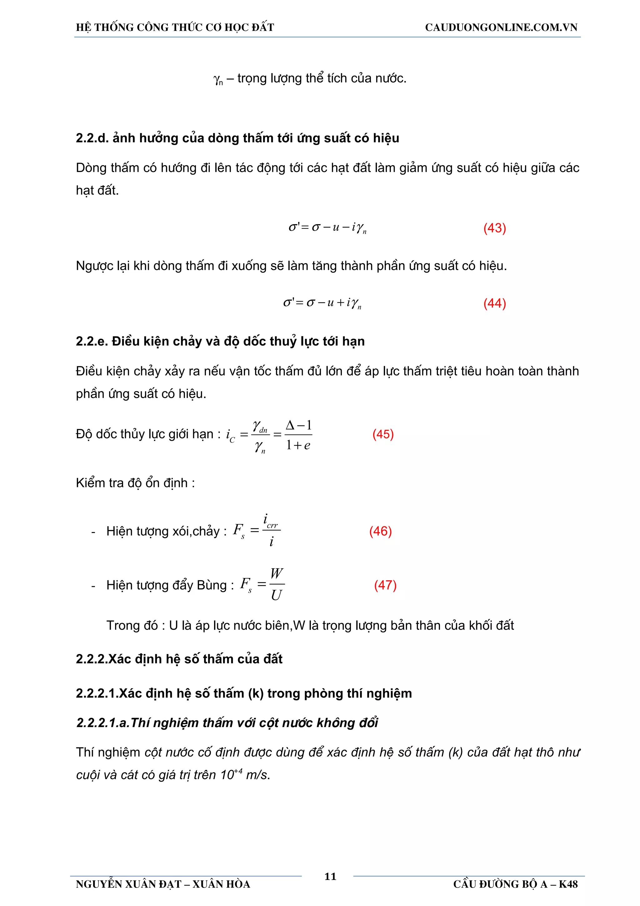 Hệ thống công thức cơ học đất | PDF
