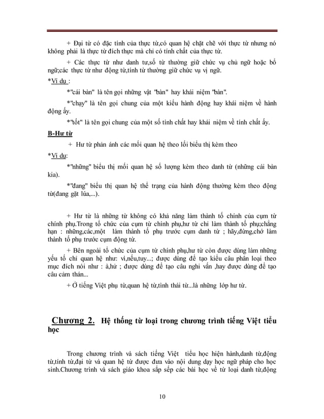 Hệ thống TỪ LOẠI trong chương trình Tiếng Việt - (danh từ,động từ,tính từ,đại từ,quan hệ từ ...