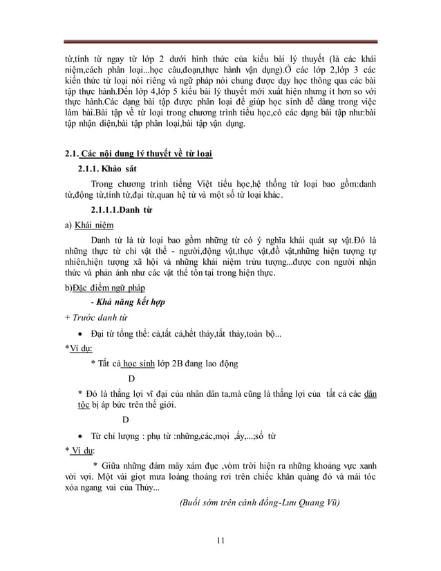 Hệ thống TỪ LOẠI trong chương trình Tiếng Việt - (danh từ,động từ,tính từ,đại từ,quan hệ từ ...