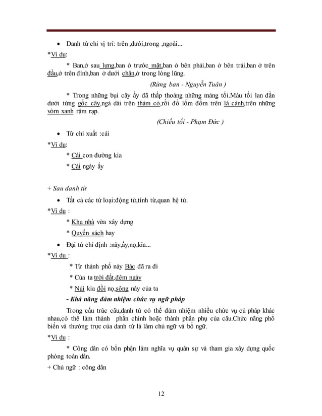 Hệ thống TỪ LOẠI trong chương trình Tiếng Việt - (danh từ,động từ,tính từ,đại từ,quan hệ từ ...