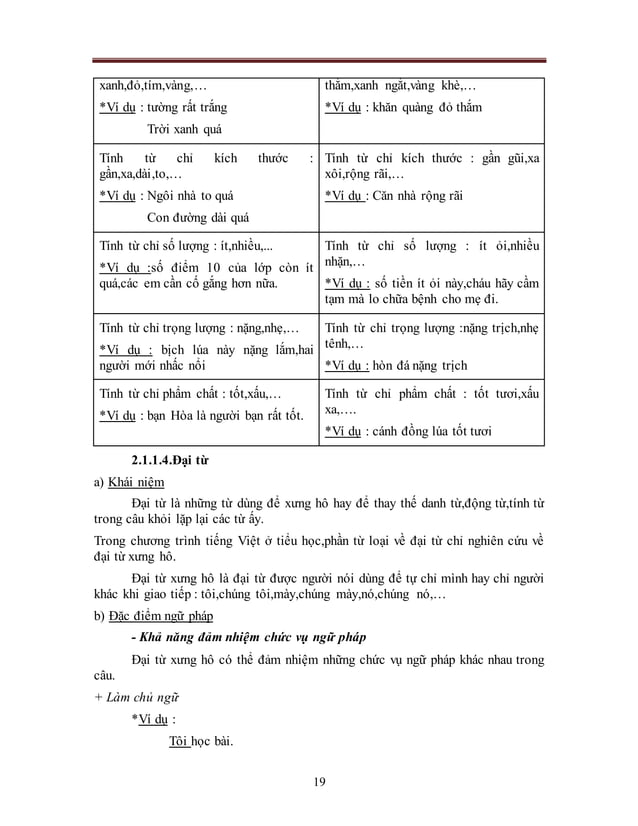 Hệ thống TỪ LOẠI trong chương trình Tiếng Việt - (danh từ,động từ,tính từ,đại từ,quan hệ từ ...