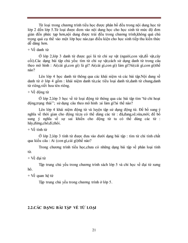 Hệ thống TỪ LOẠI trong chương trình Tiếng Việt - (danh từ,động từ,tính từ,đại từ,quan hệ từ ...
