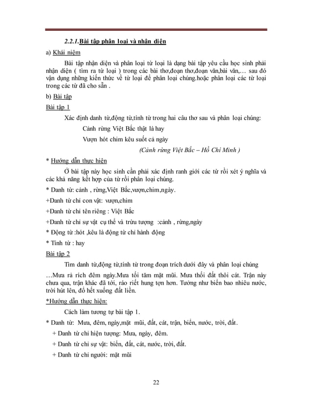 Hệ thống TỪ LOẠI trong chương trình Tiếng Việt - (danh từ,động từ,tính từ,đại từ,quan hệ từ ...