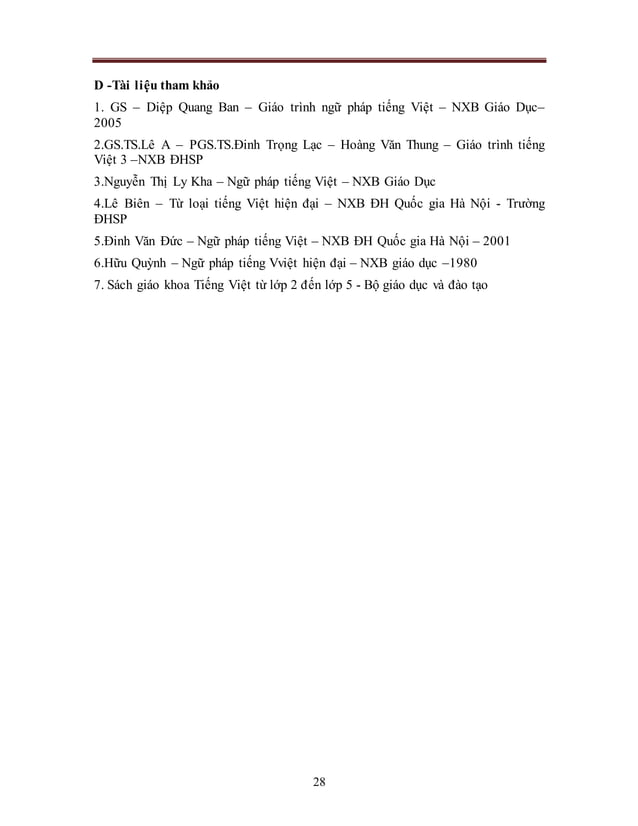 Hệ thống TỪ LOẠI trong chương trình Tiếng Việt - (danh từ,động từ,tính từ,đại từ,quan hệ từ ...