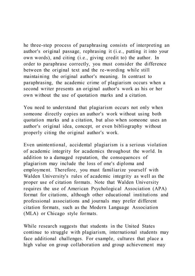 he three-step process of paraphrasing consists of interpreting a | PDF