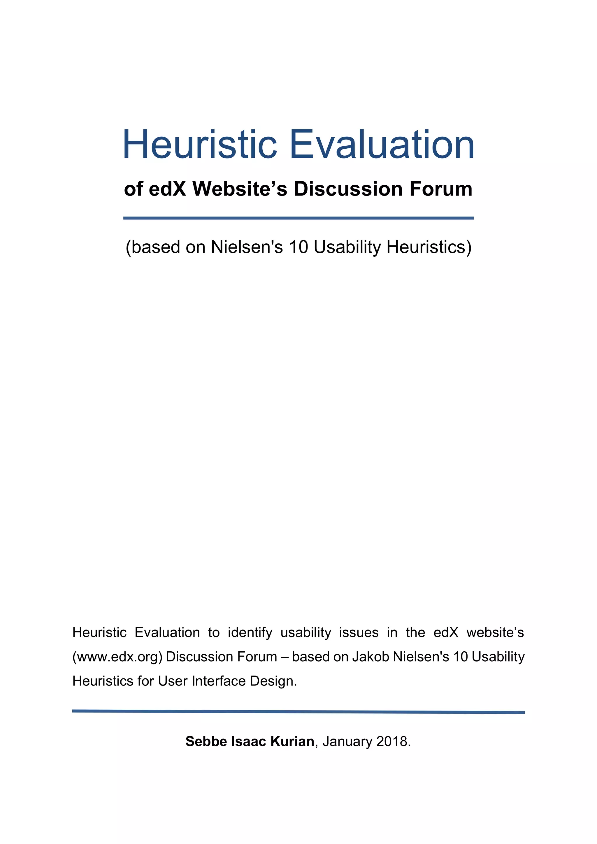 Heuristic Evaluation Based On Nielsens 10 Usability Heuristics Pdf