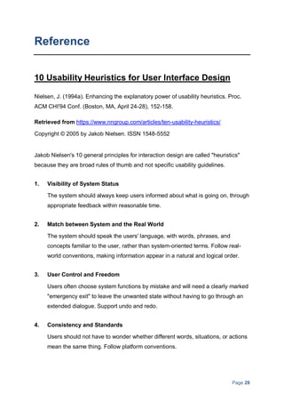 Heuristic Evaluation based on Nielsen's 10 Usability Heuristics | PDF