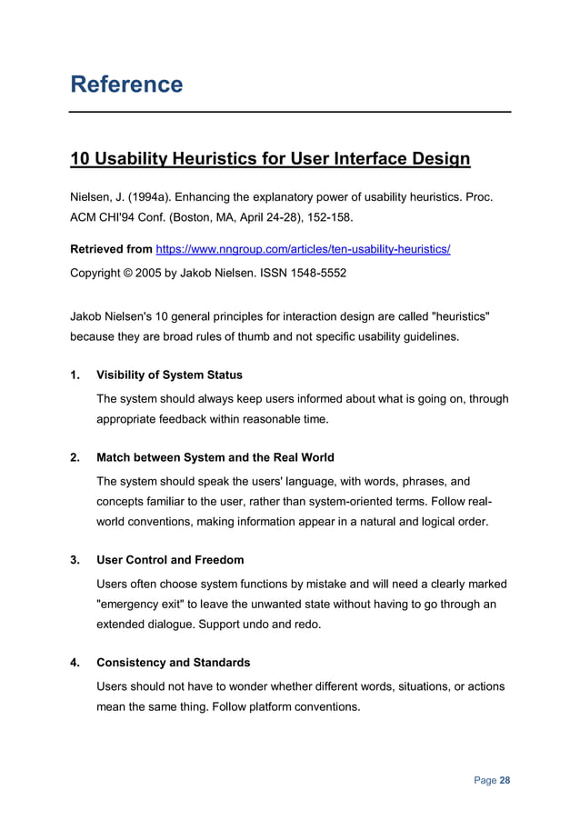 Heuristic Evaluation based on Nielsen's 10 Usability Heuristics | PDF