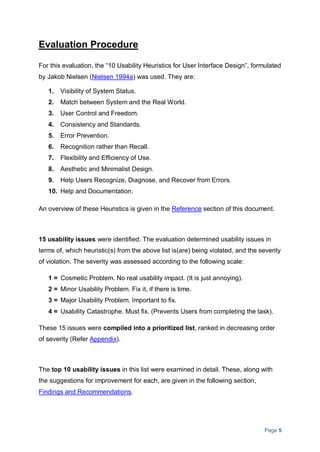 Heuristic Evaluation based on Nielsen's 10 Usability Heuristics | PDF