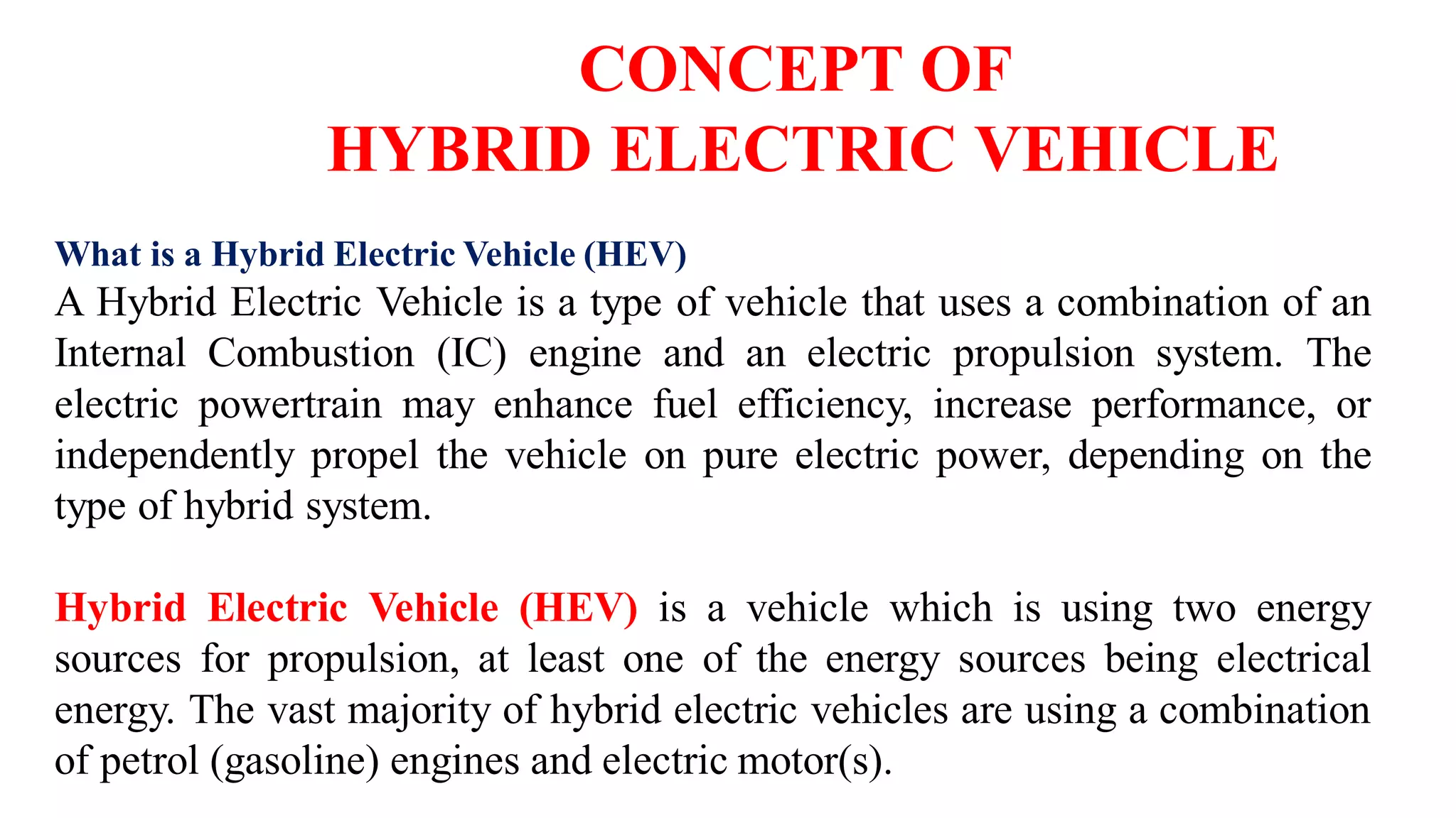 Hybrid Electric Vehicles-Introduction( Unit-1) | PDF