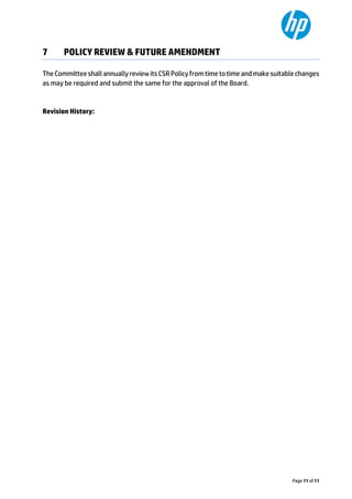 Hewlett Packard India- CSR Policy | PDF