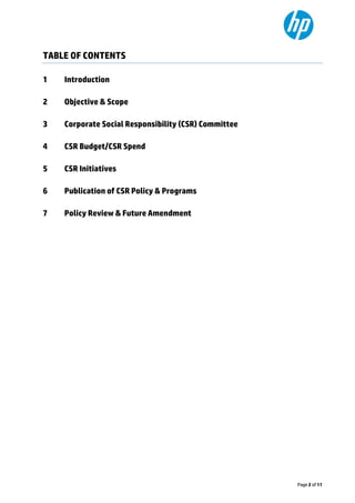 Hewlett Packard India- CSR Policy | PDF