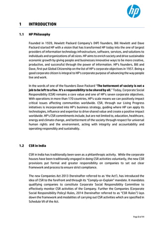 Hewlett Packard India- CSR Policy | PDF