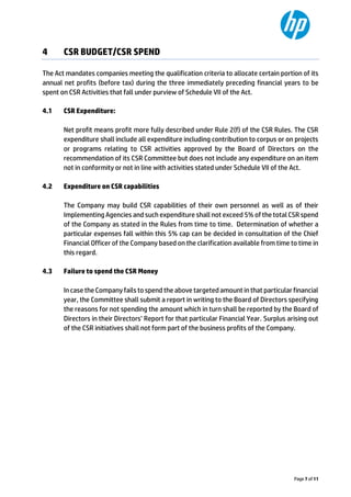 Hewlett Packard India- CSR Policy | PDF