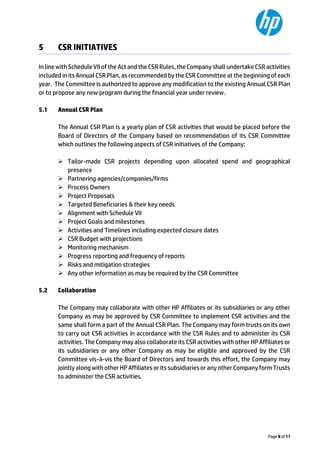 Hewlett Packard India- CSR Policy | PDF