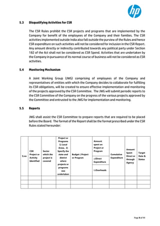 Hewlett Packard India- CSR Policy | PDF