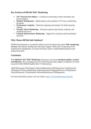 HEX64 Info Solutions: Advanced 24x7 NOC Monitoring for Peak Performance | DOCX