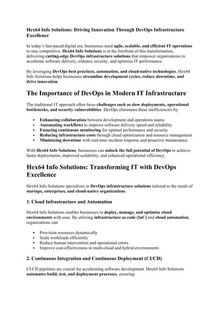 Hex64 Info Solutions Driving Innovation Through DevOps Infrastructure Excellence | PDF