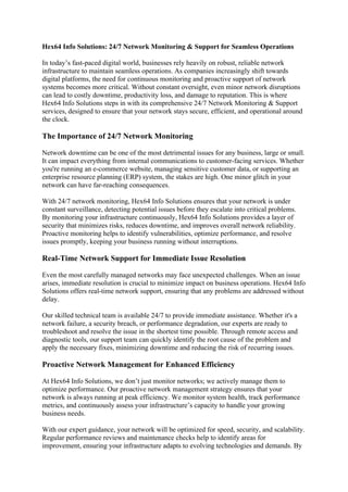 Hex64 Info Solutions_Network Monitoring & Support for Seamless Operations | PDF