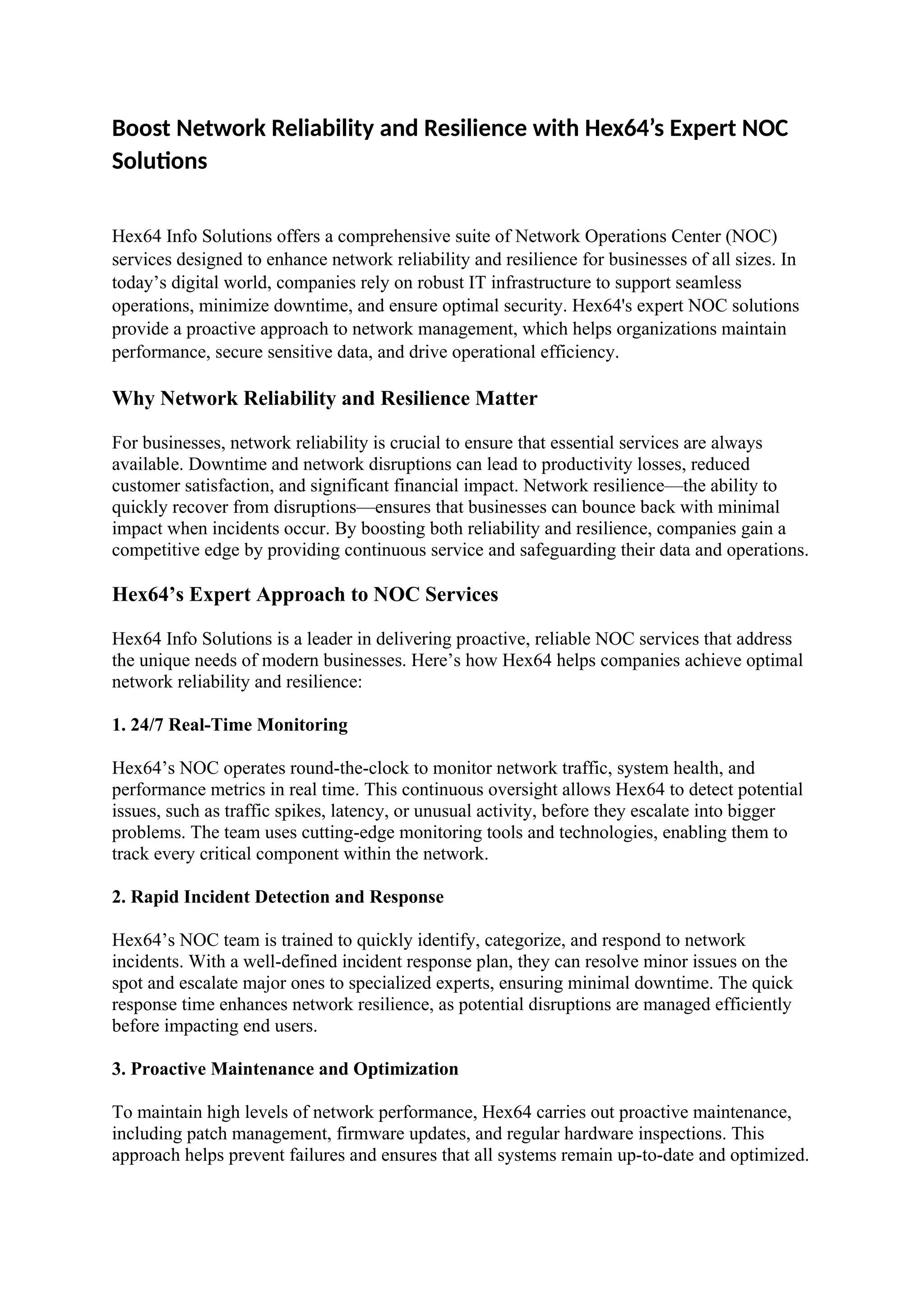 Hex64 Info Solutions offers a comprehensive suite of Network Operations ...