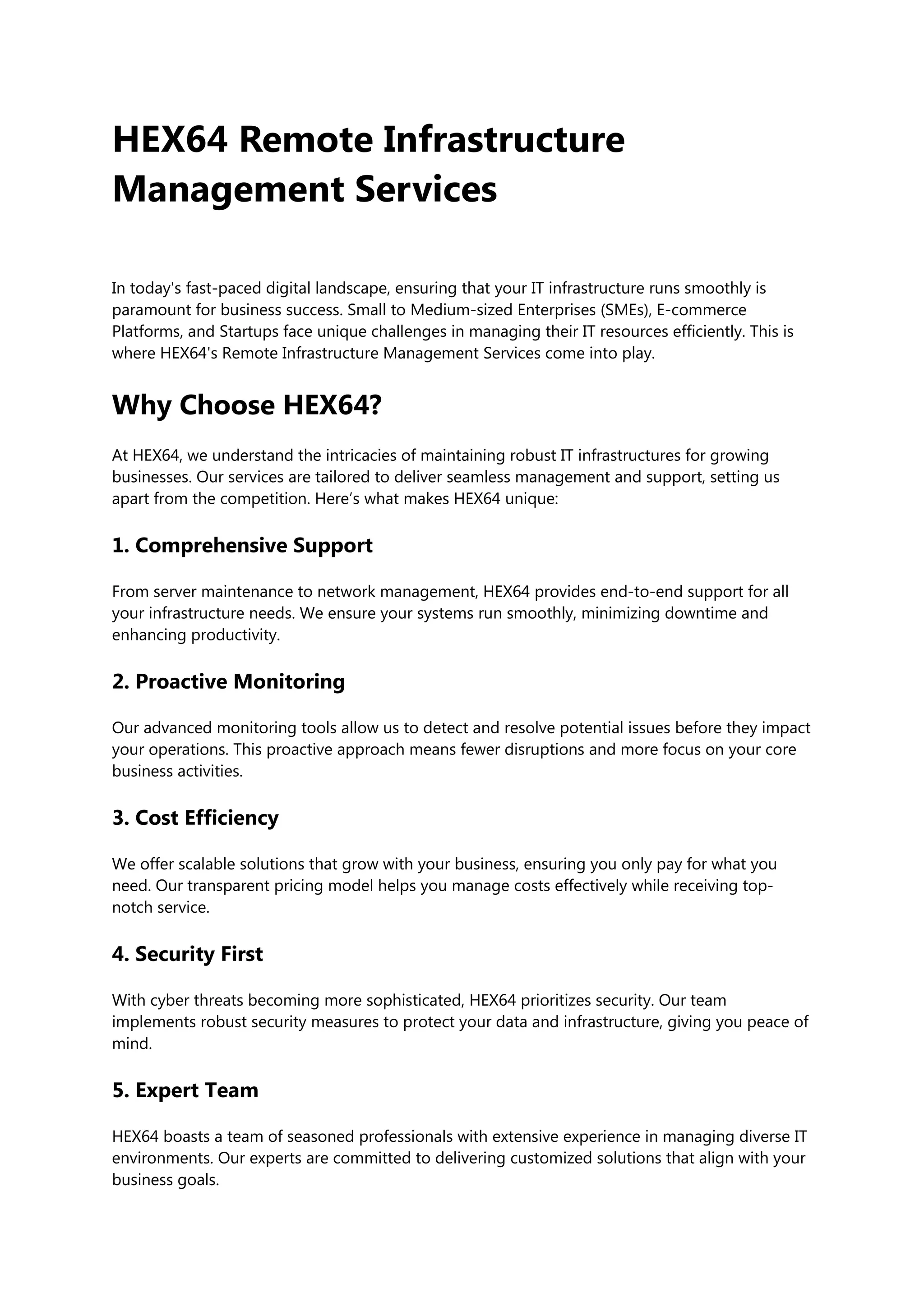 Remote Infrastructure Management Solutions by HEX64 | DOCX