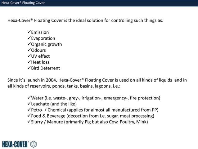 Hexa-Cover® floating covers, Tech Talk iws 2016 | PPTX