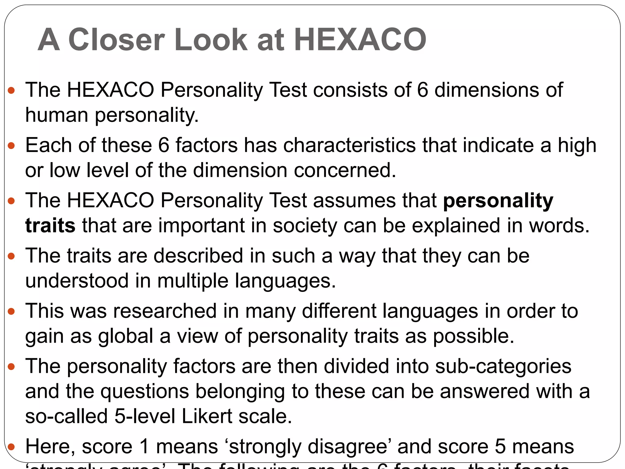 Hexaco personality test | PPTX