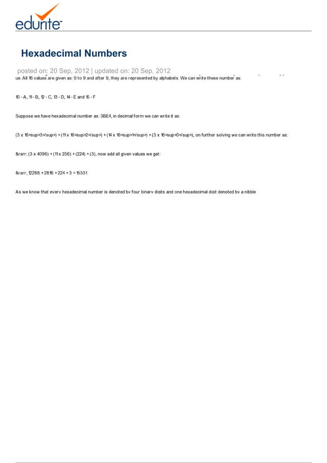 Hexadecimal Numbers | PDF