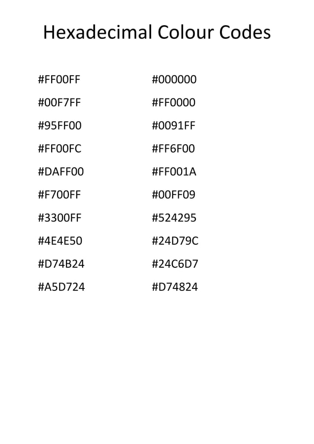 Hexadecimal colour codes | PDF