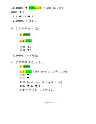 Hexadecimal to binary and binary to hexadecimal | PDF