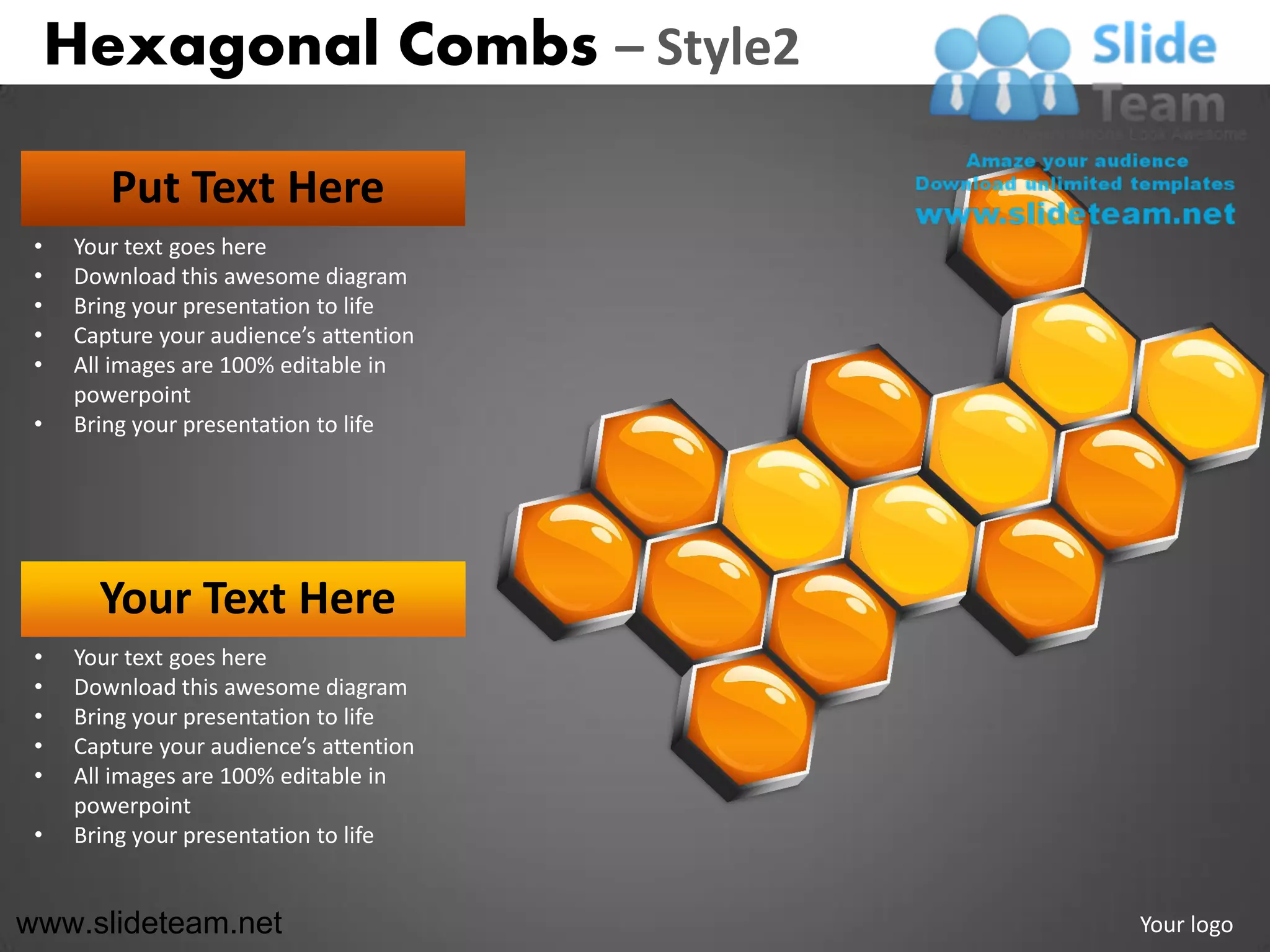 Hexagonal combs design 2 powerpoint ppt slides. | PPT