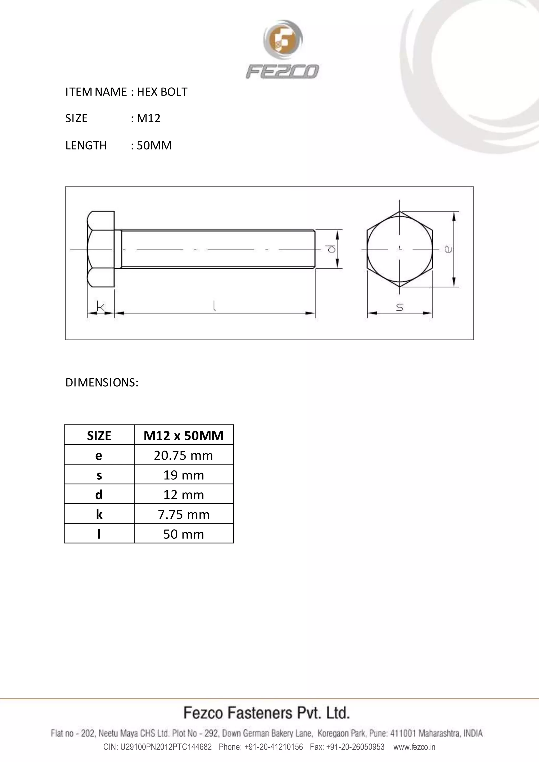 Hex bolt drawings | DOCX
