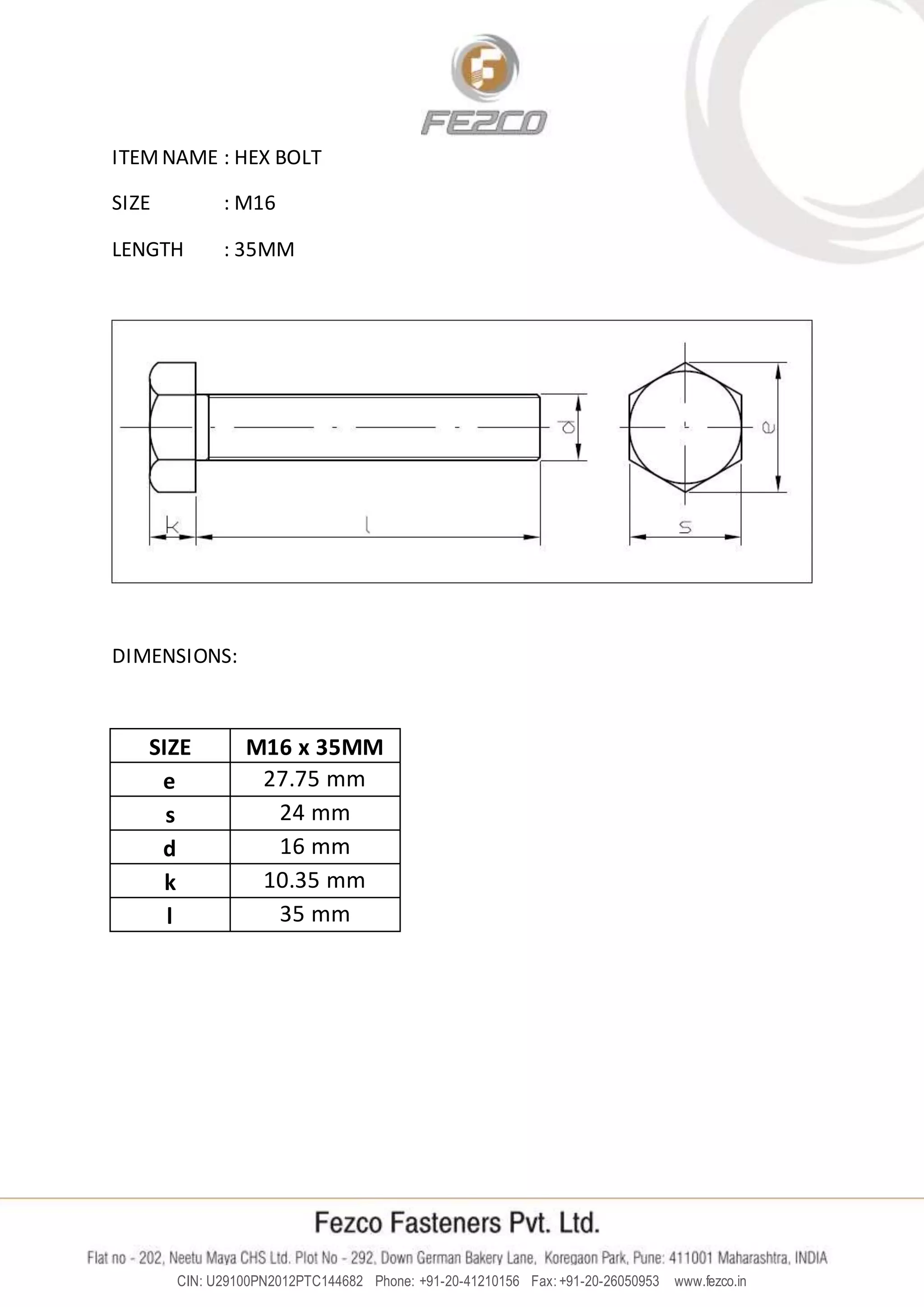 Hex bolt drawings | DOCX