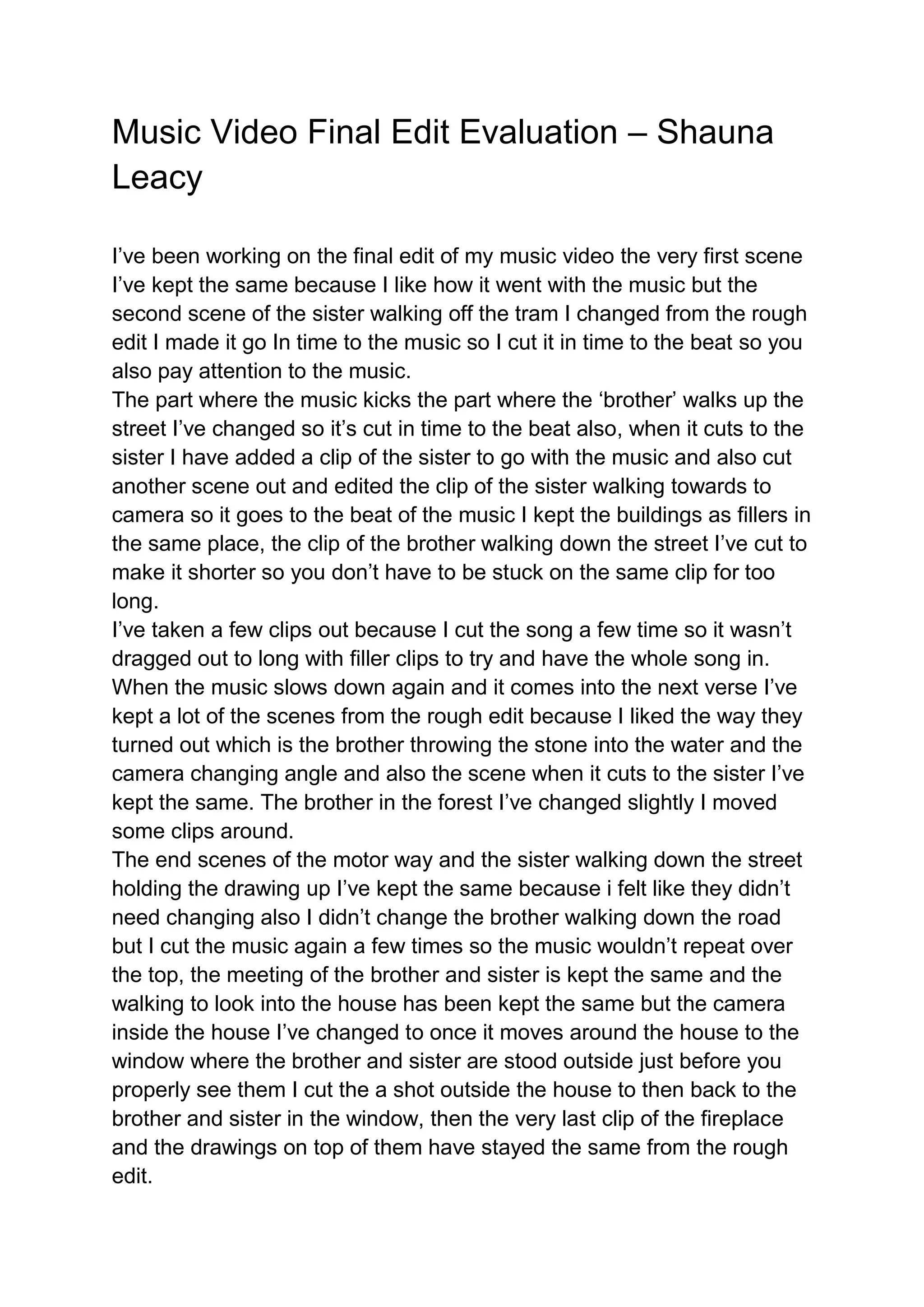 Hey brother music video final edit evaluation | PDF