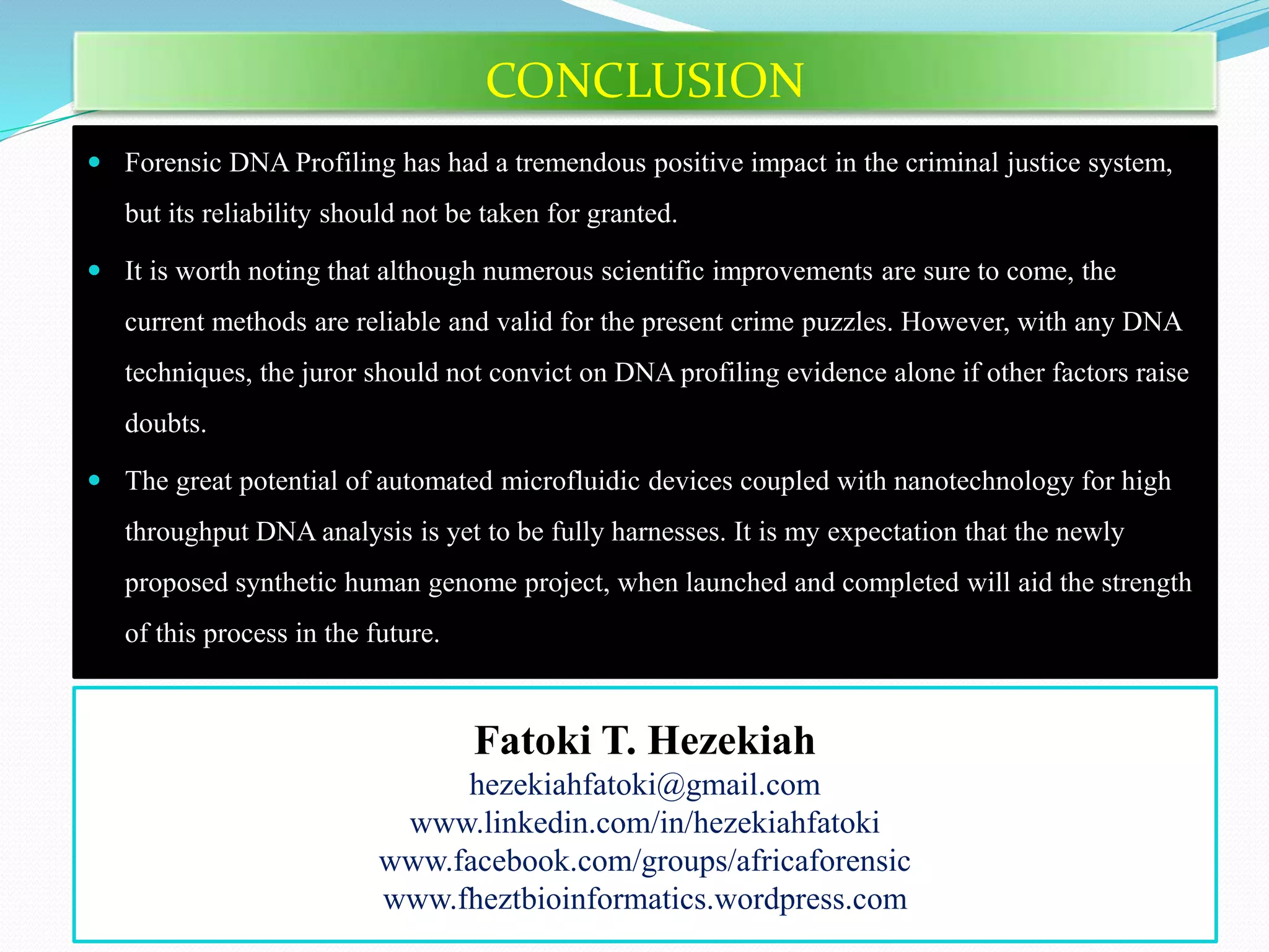 FORENSIC DNA PROFILING: Strengths and Limitations | PPTX | Genetics ...