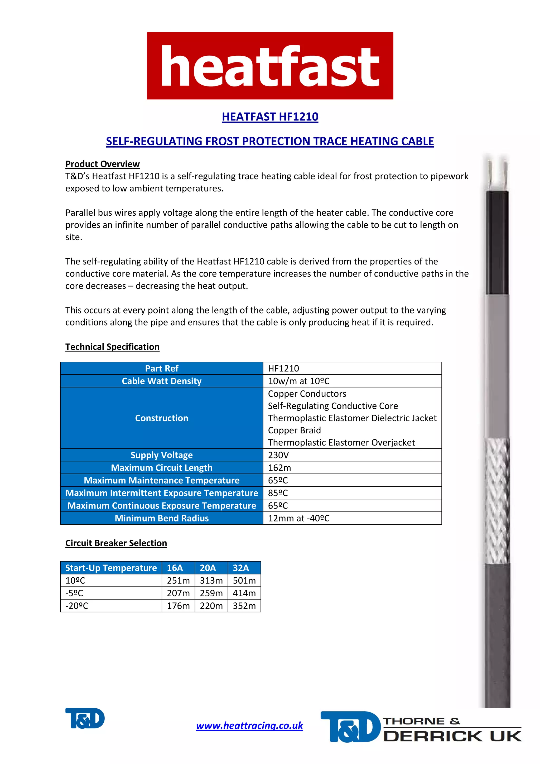 Heatfast HF1210 Heat Tracing Cable - Spec Sheet | PDF
