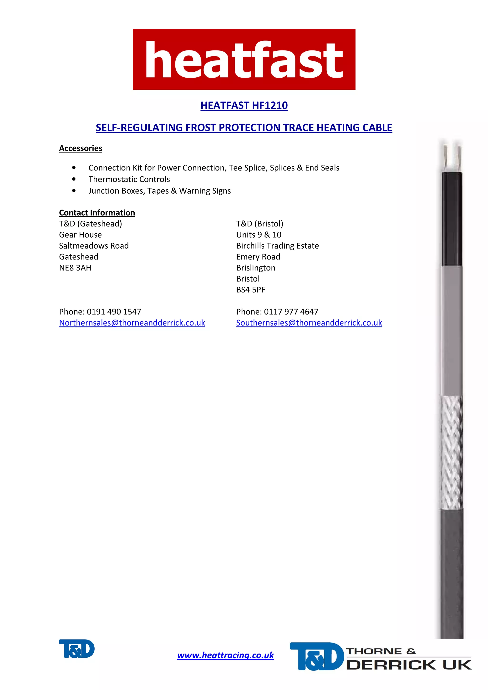 Heatfast HF1210 Heat Tracing Cable - Spec Sheet | PDF