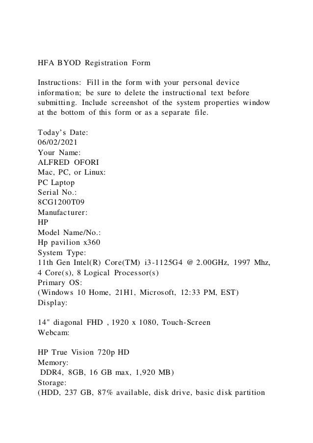 HFA BYOD Registration FormInstructions Fill in the form with | DOCX