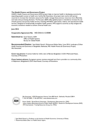 Landscape of Urban Health Financing and Governance in Bangladesh | PDF