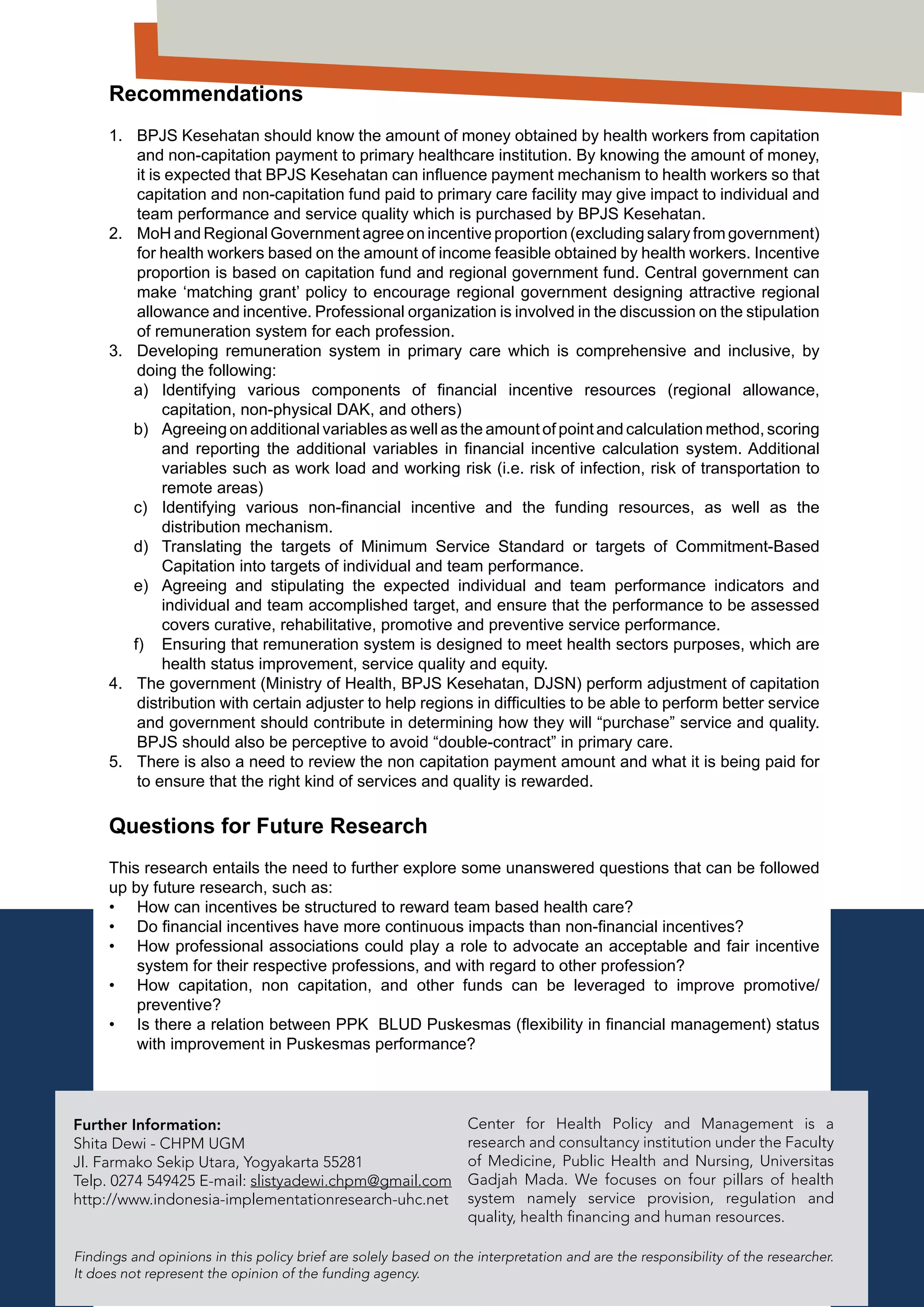 Strengthening Primary Care Through Performance - Based Incentive System ...