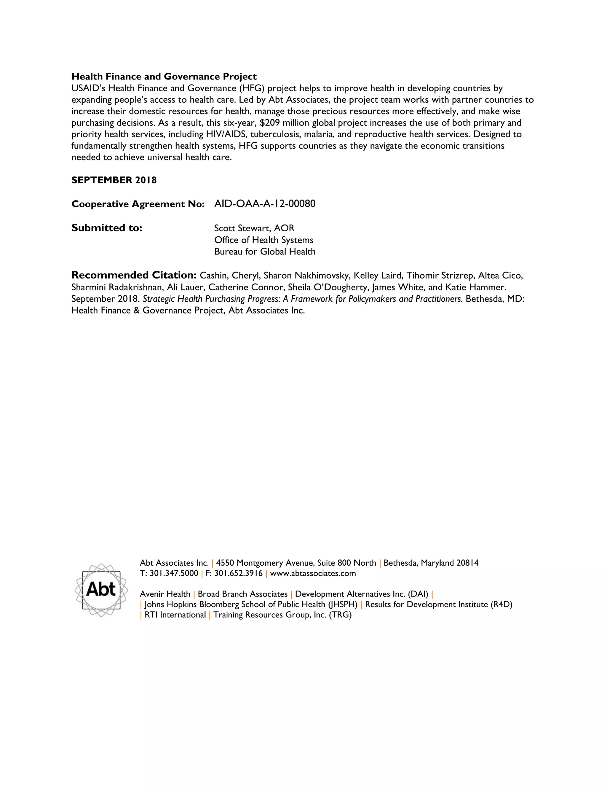 Strategic Health Purchasing Progress: A Framework for Policymakers and ...