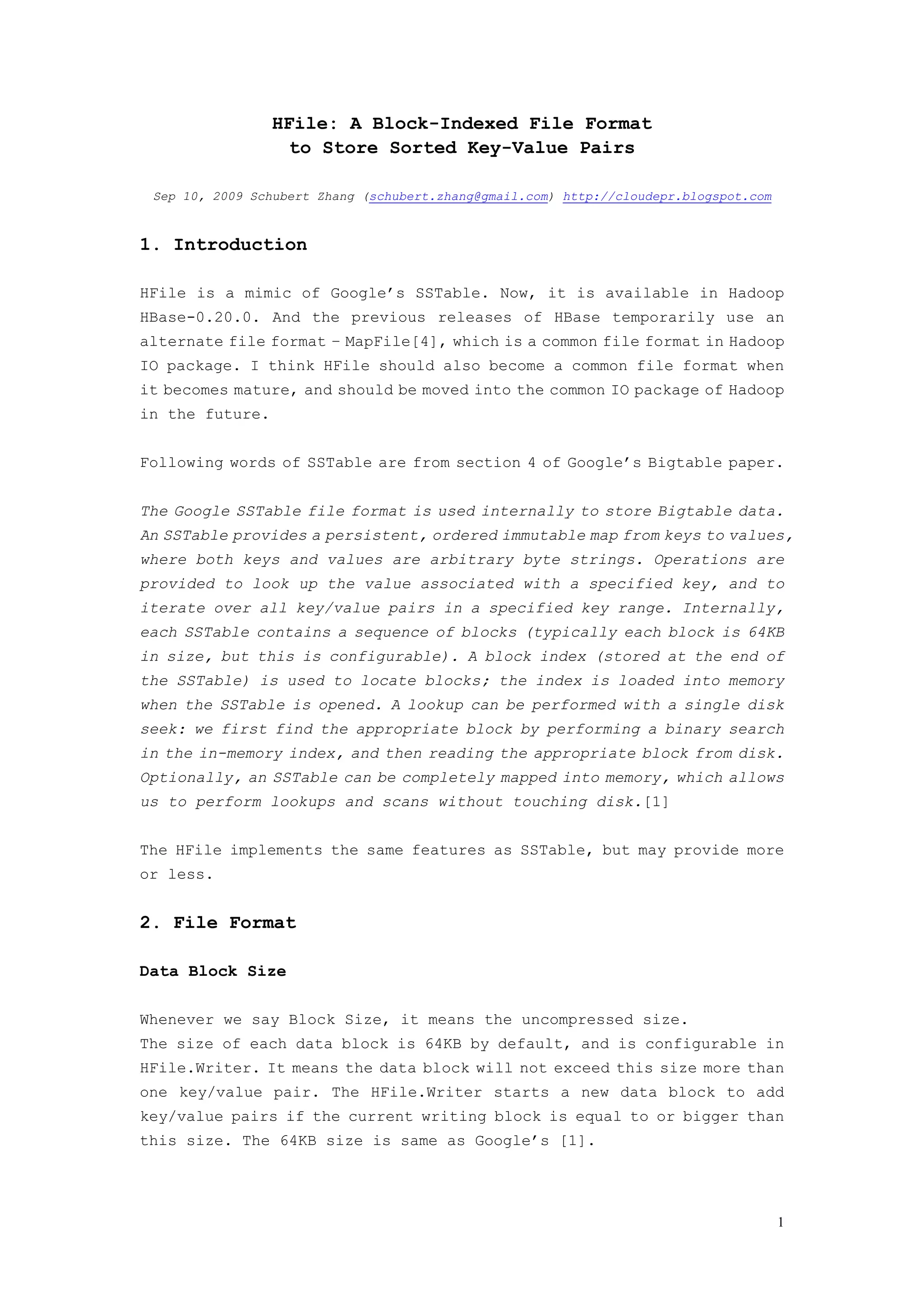 Hfile A Block Indexed File Format To Store Sorted Key Value Pairs Pdf