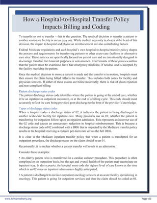 How a hospital-to-hospital transfer policy impacts billing and coding | PDF