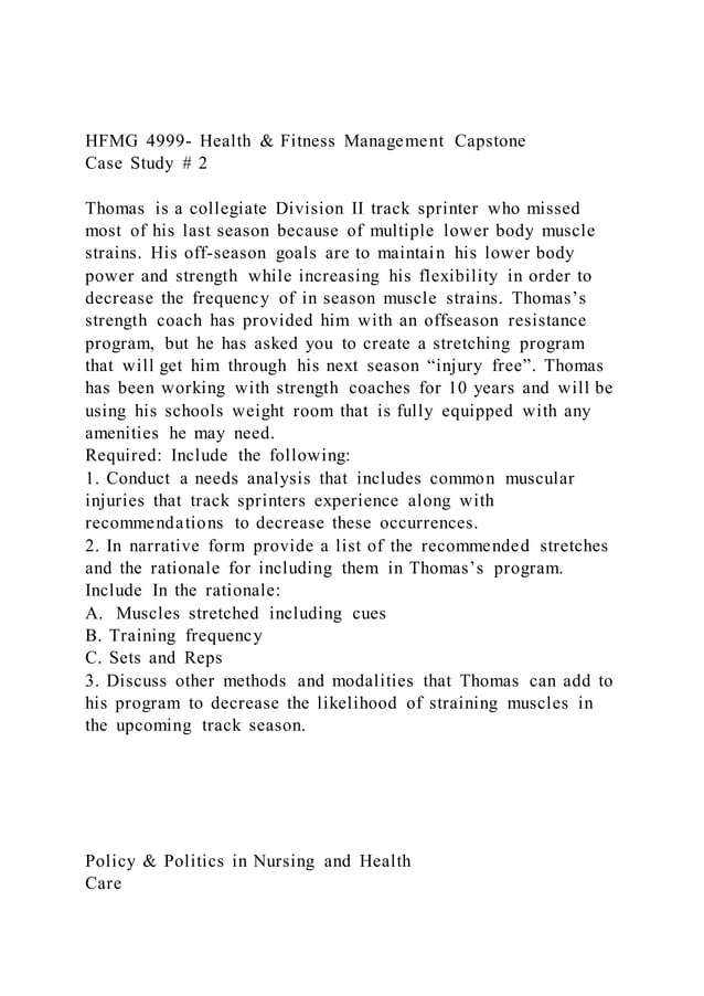 HFMG 4999- Health & Fitness Management CapstoneCase Study # 2 | DOCX | Healthcare Industry ...