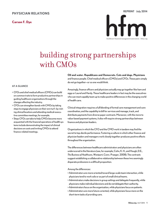 HFM Jul 2014 reprint - building strong partnerships with CMOs | PDF