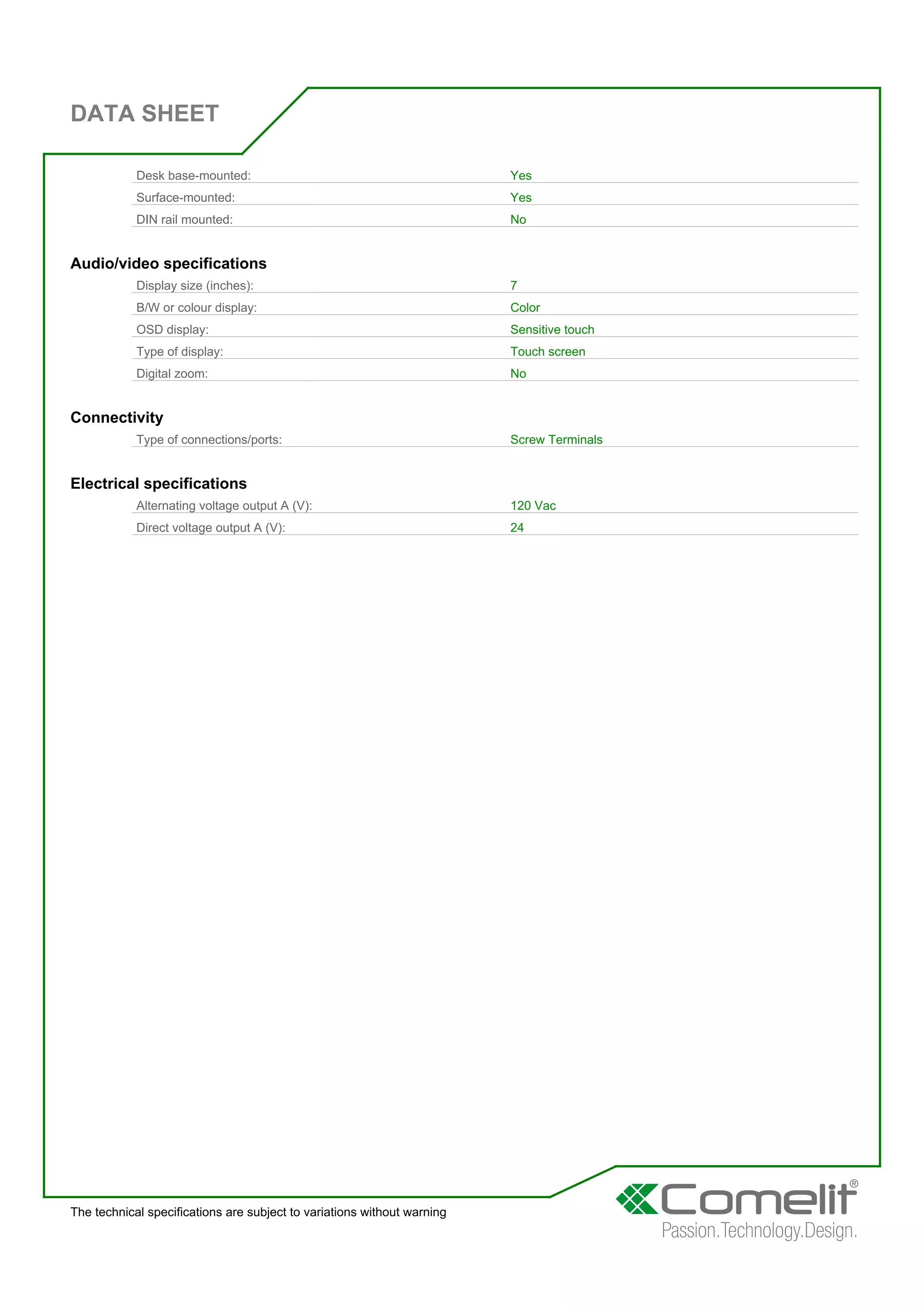 Comelit HFX-900R Data Sheet | PDF