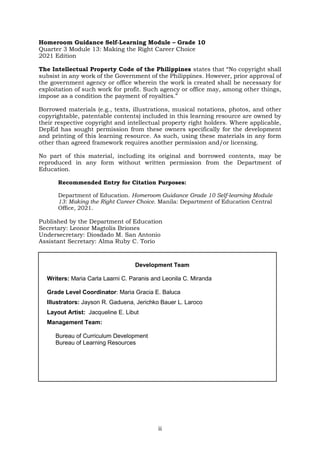 Homeroom Guidance Quarter 3-Module 13: Making the Right Career Choice | PDF