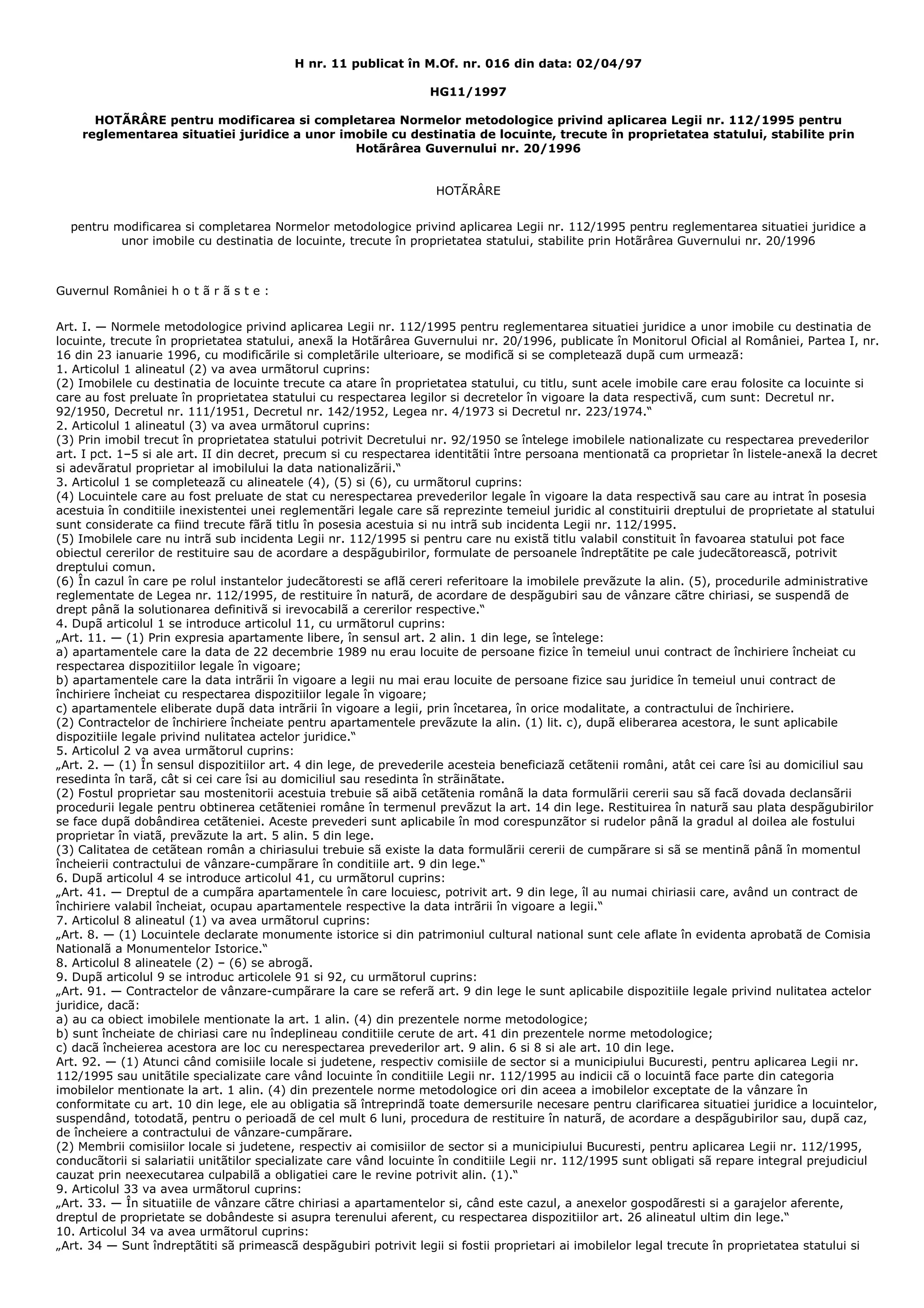 Hg 11 din 1997 | DOC