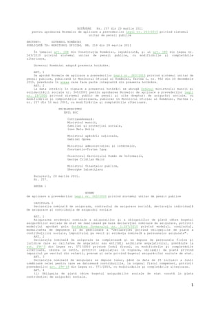H.G. nr. 257 din 2011 Norme de aplicare a legii pensiilor 263 din 2010 | PDF