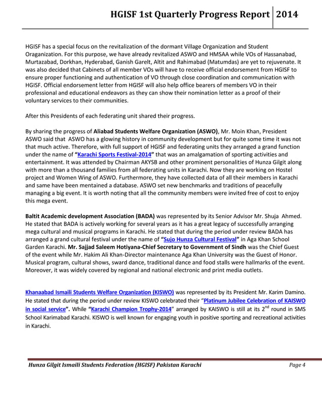 Hgisf 1st quarterly progress report 2014 | PDF